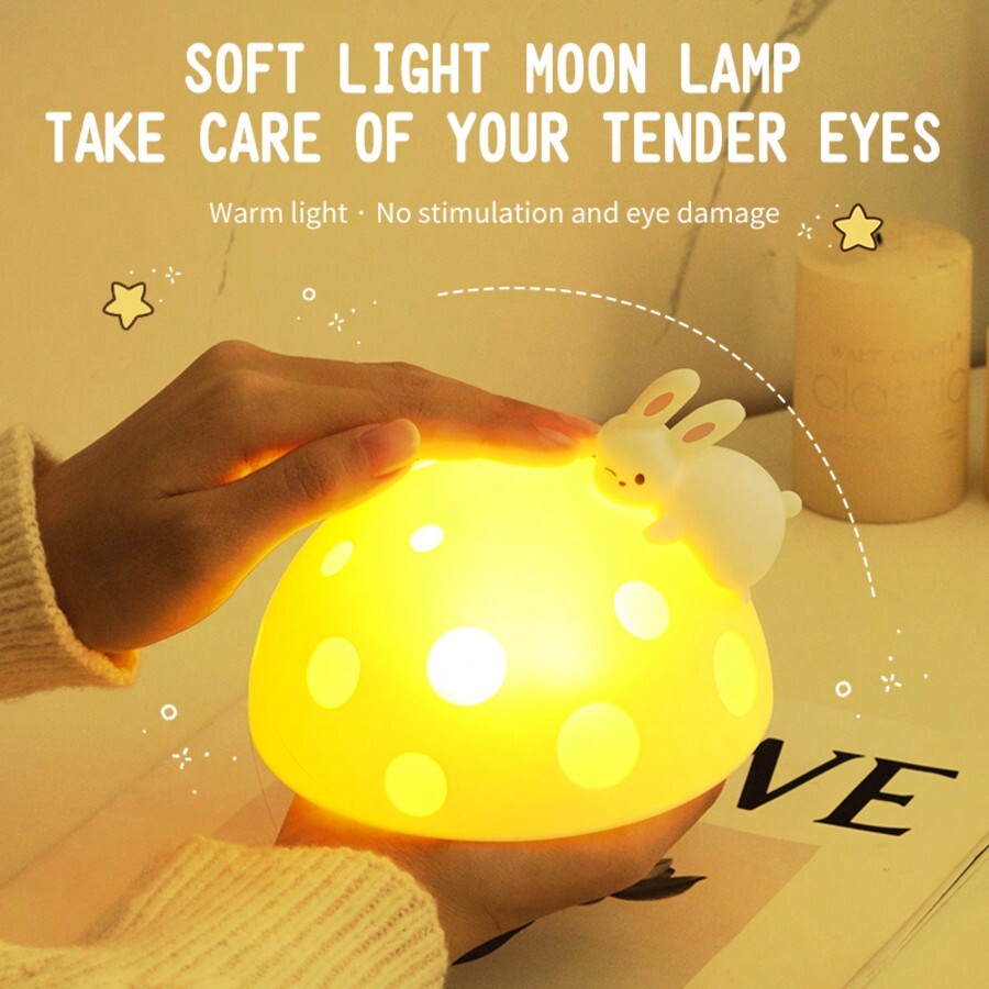 1pc Cute Moon Rabbit Night Light Soft Light Clap Dormitory Bed With ...