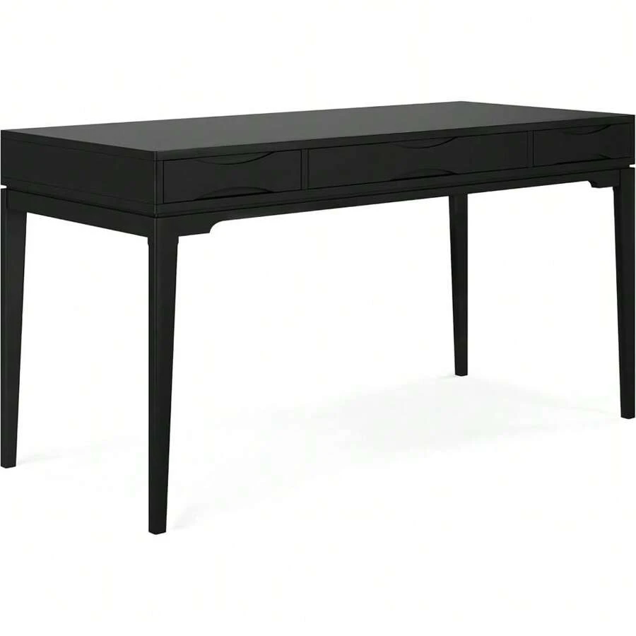 Harper SOLID HARDWOOD Mid Century Modern 60 Inch Wide Desk In Black ...