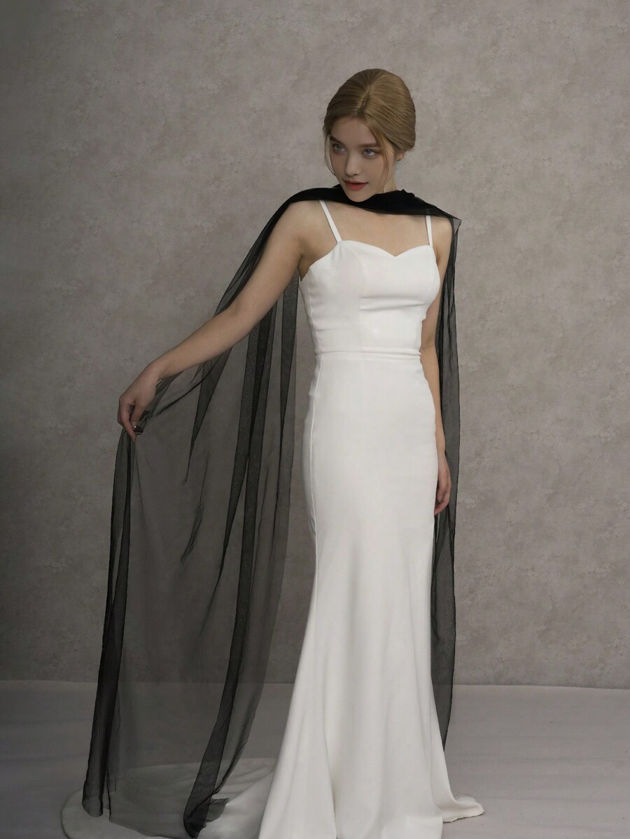 1pc Minimalist Sheer Flowy Oversized Shawl With Long Tail, Multi-Way ...