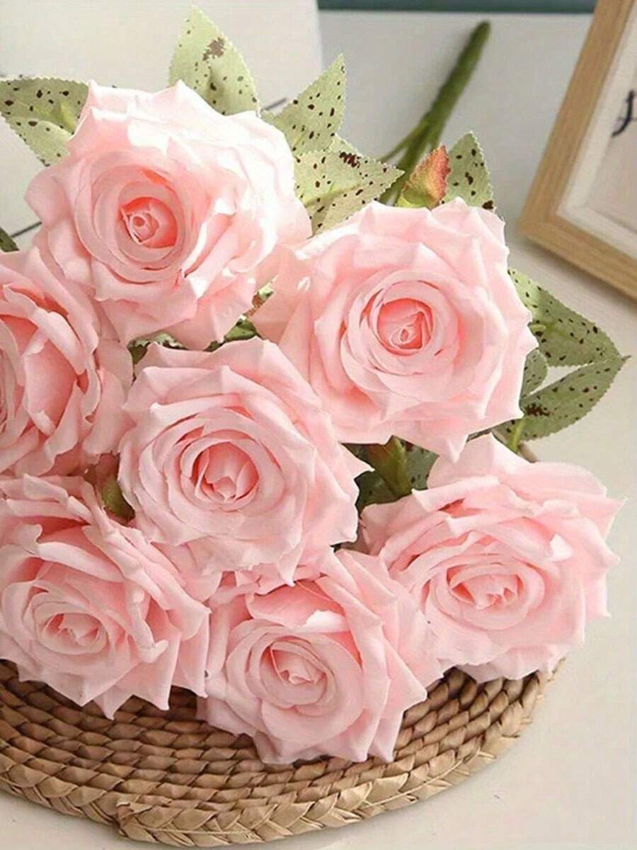 4 Bunches Artificial Roses Flowers 9 Heads Arrangement Silk Bouquet For ...