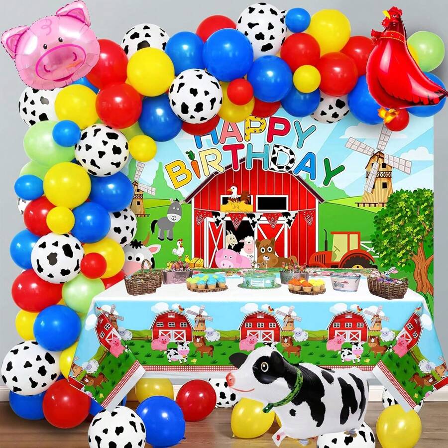 119pcs Farm Theme Balloon Garland Arch Set, With Cow Pattern, Blue And ...