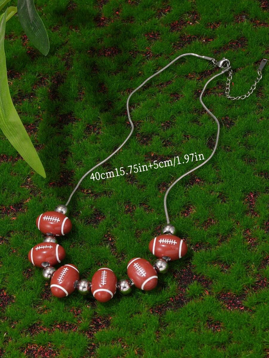 GEREIT 1pc Theme Beige Football Bead Stainless Steel Women Necklace ...