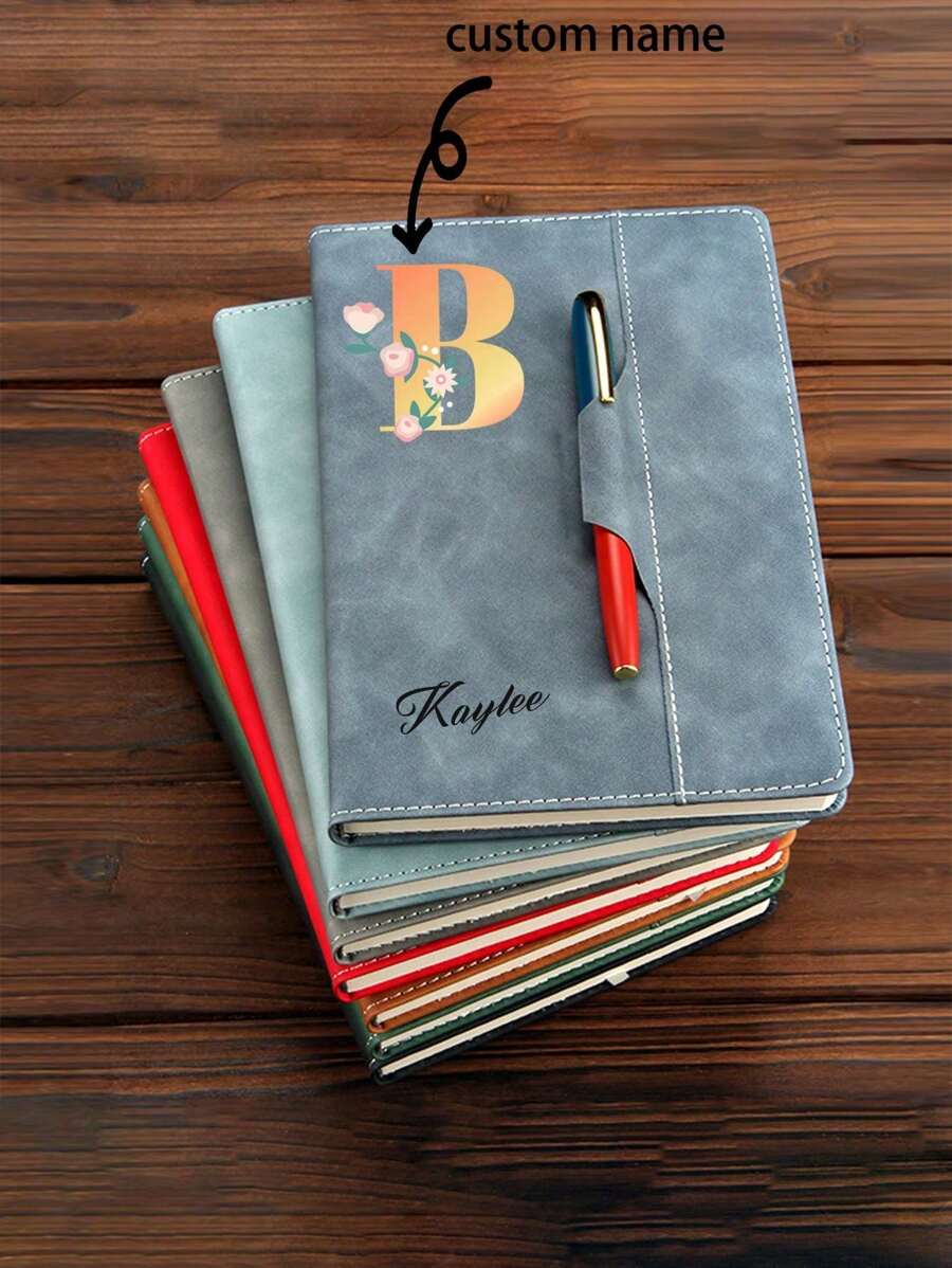 1pc Skin-Touch PU Leather Notebook With Pen Holder, Business Office ...