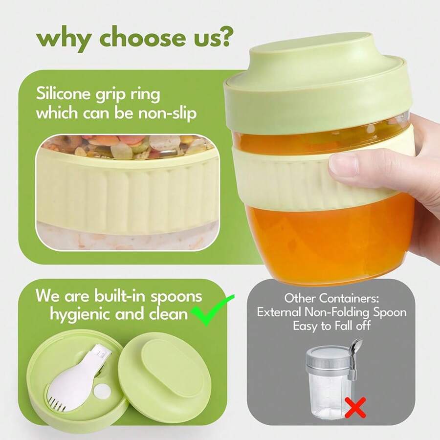 1 ชิ้น ภาชนะโอ๊ตอัลไนท์พร้อมฝาปิดและช้อน ภาชนะพลาสติกกันรั่วซึมและ ...