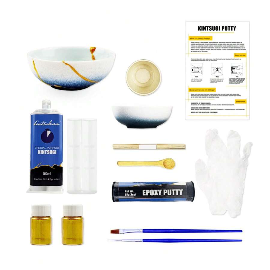 Kintsugi Repair Kit Gold, Japanese Gold Repair Kit With Practice Cup ...