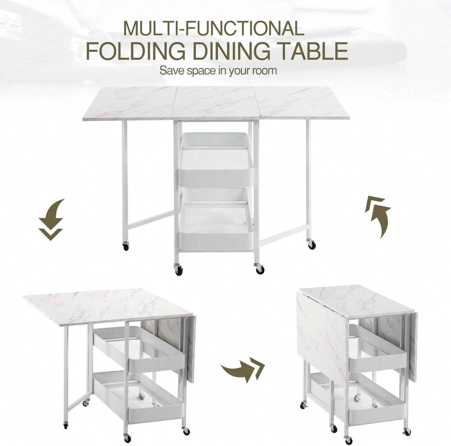 Folding Dining Table Foldable Kitchen Table Extendable Versatile Table ...