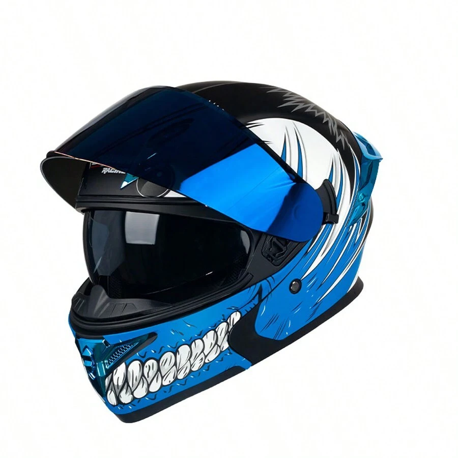 Crown Racing Motorcycle Dual Visor Flip Up Modular Open Face Helmet DOT ...