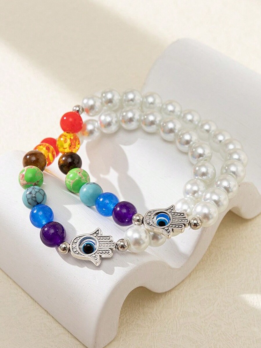 Personalised Evil Eye Design Stone Strings Men's And Women's Couple ...