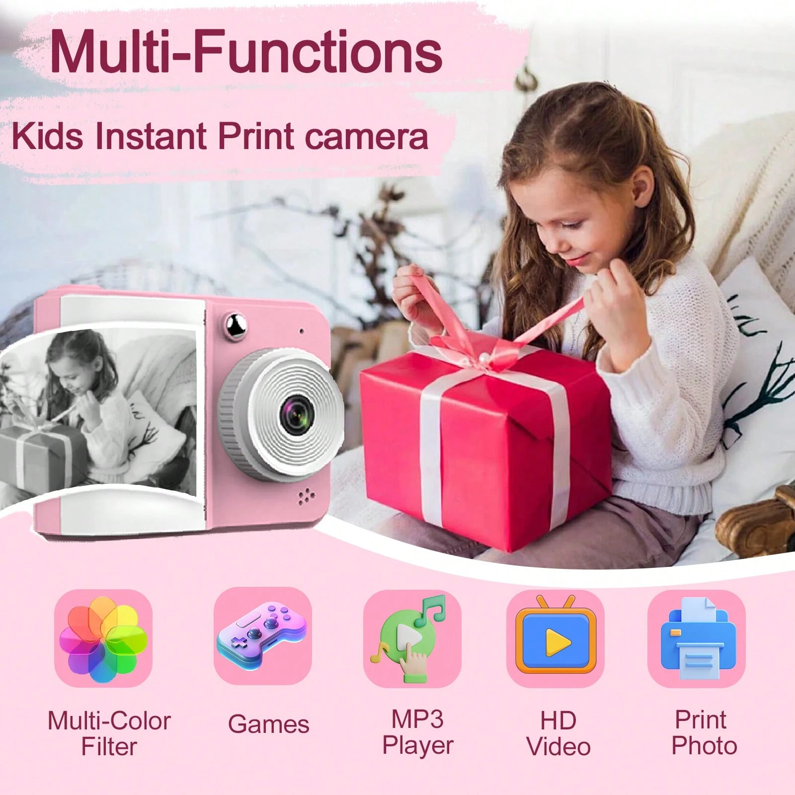Kids Camera Instant Print, Selfie Digital Camera For Kids With Print Paper, 2.5K Video & Instant ...
