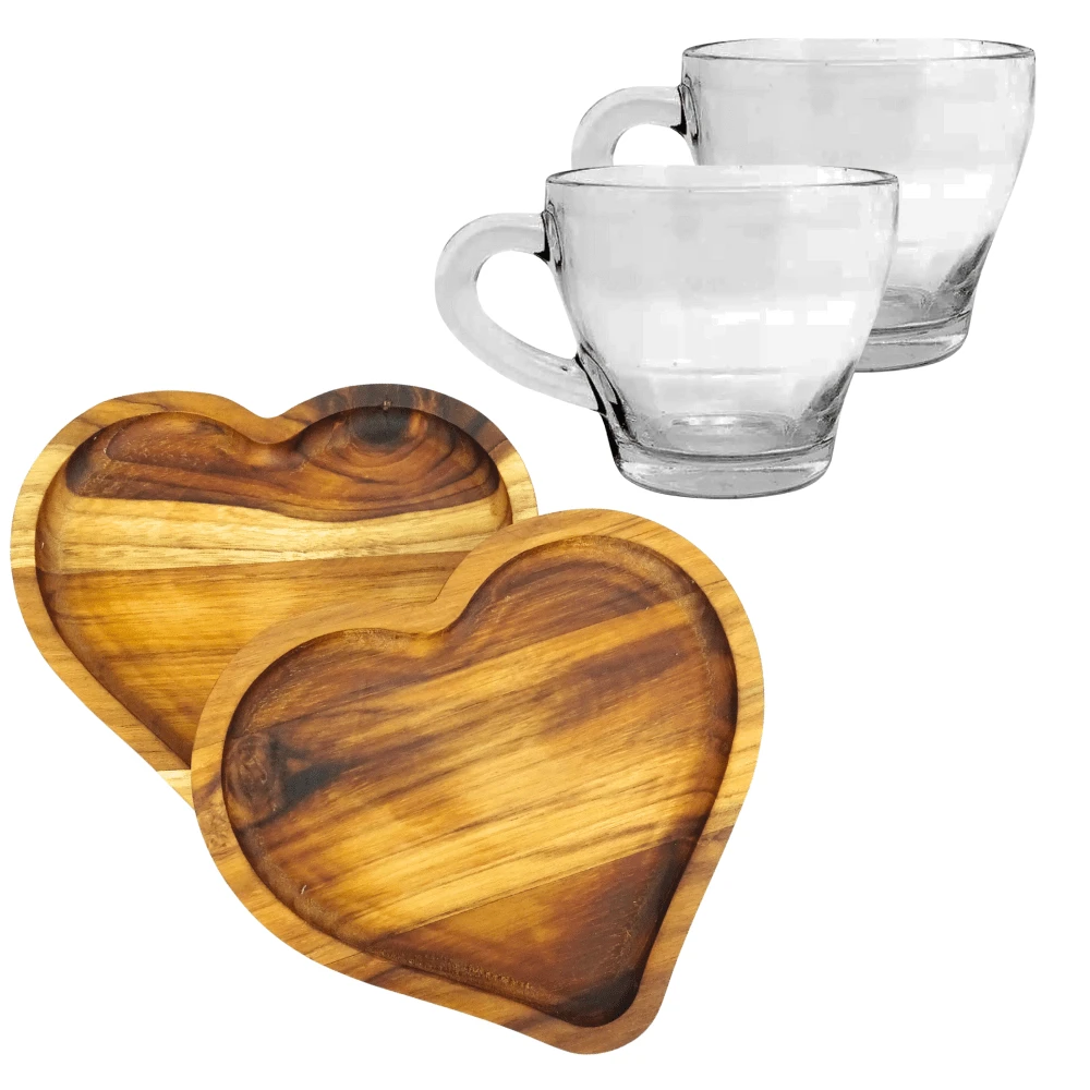 Wooden Cup + Saucer Set Heart Coffee Table Setting for Sale Australia ...