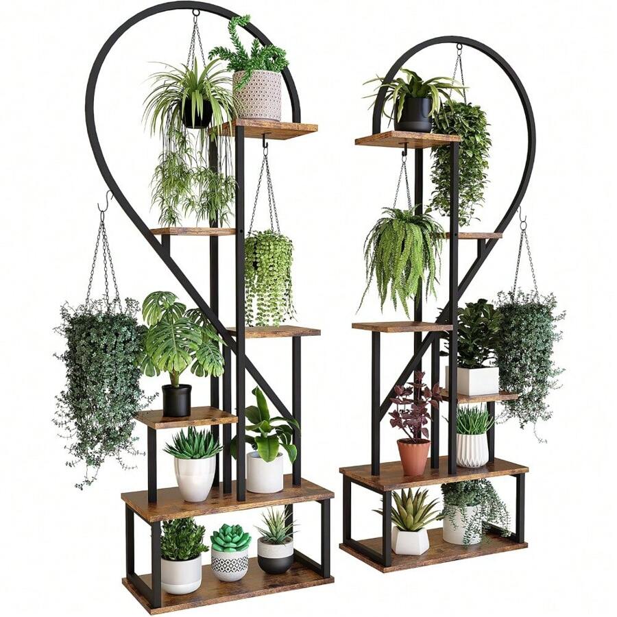 6-Layer Metal Plant Stand, Creative Half-Heart Stepped Plant Stand, For ...
