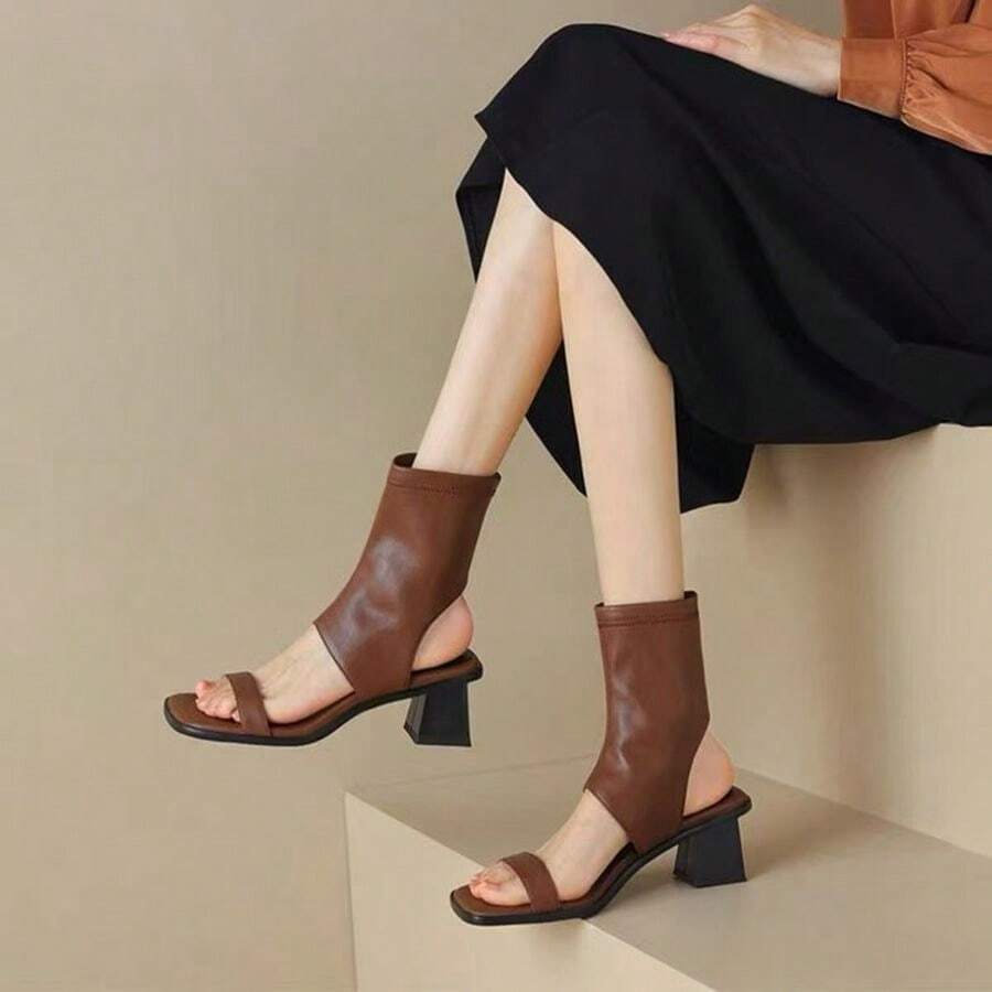 Sapatos de Salto Alto, Novo Estilo Romano Sandálias Rasteiras Abertas ...