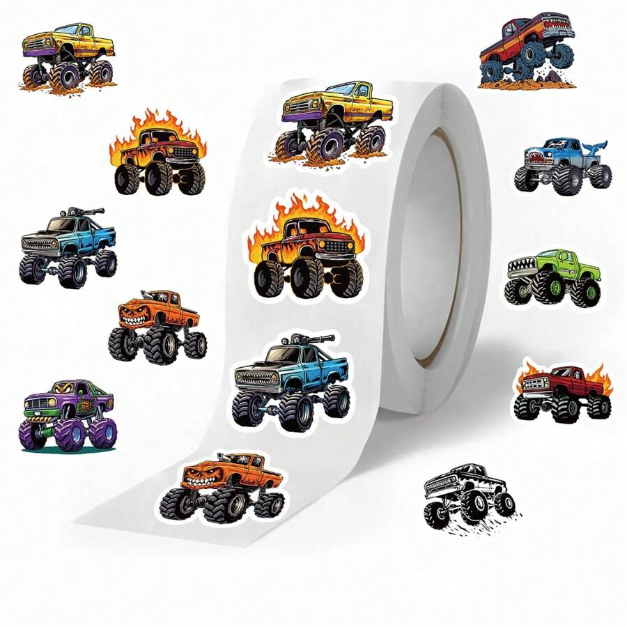 500PCS Monster Truck Stickers 10 Styles Sticker Rolls Cartoon Car ...