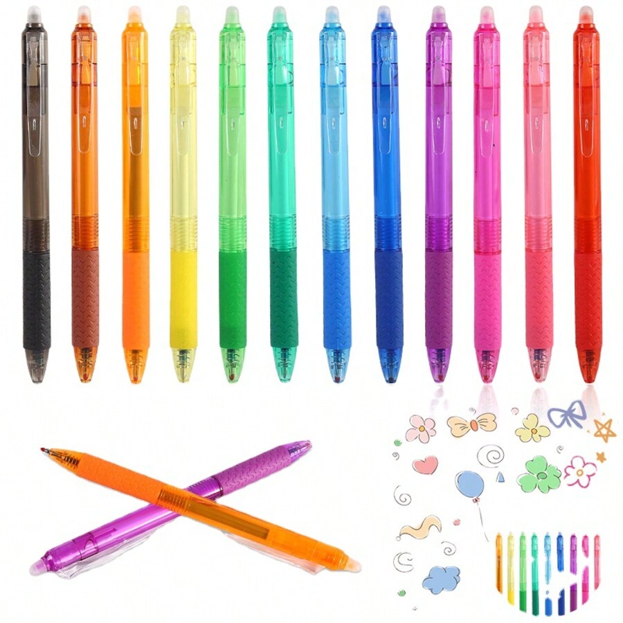 12pcs Erasable Ballpoint Pens, Retractable Fine Point 0.7mm, Twist ...