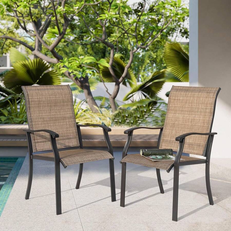 Patio Dining Chairs Set Of 2, Outdoor Textilene Dining Chairs With High ...