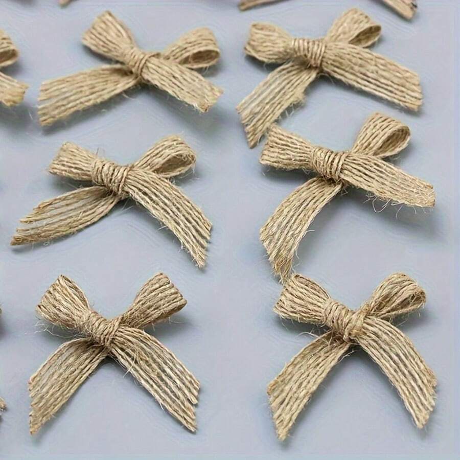 20pcs Natural Jute Bowknot Bows - Light Brown Handmade Jute Ribbon For ...
