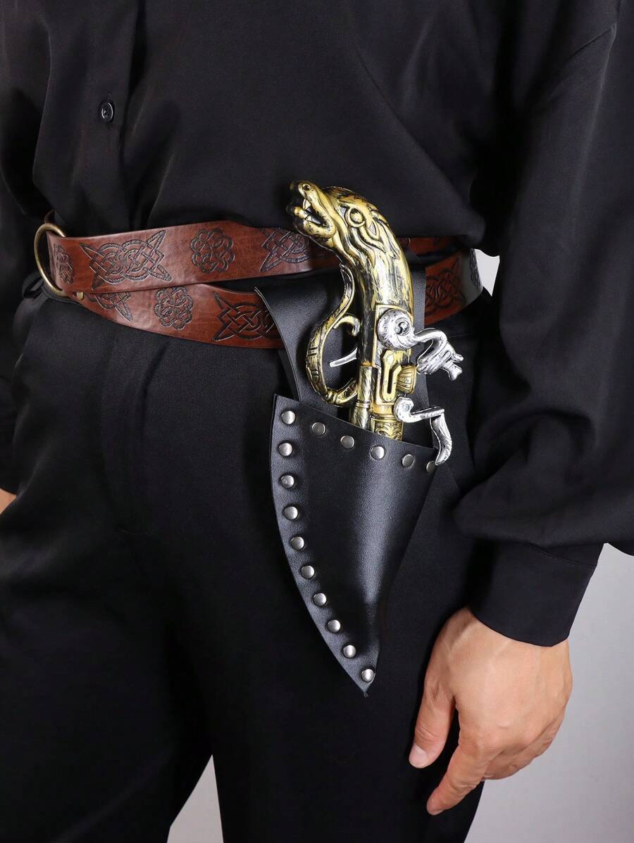 Men Renaissance Pirate Leather Belt Flintlock Holster Pistol Firearm ...