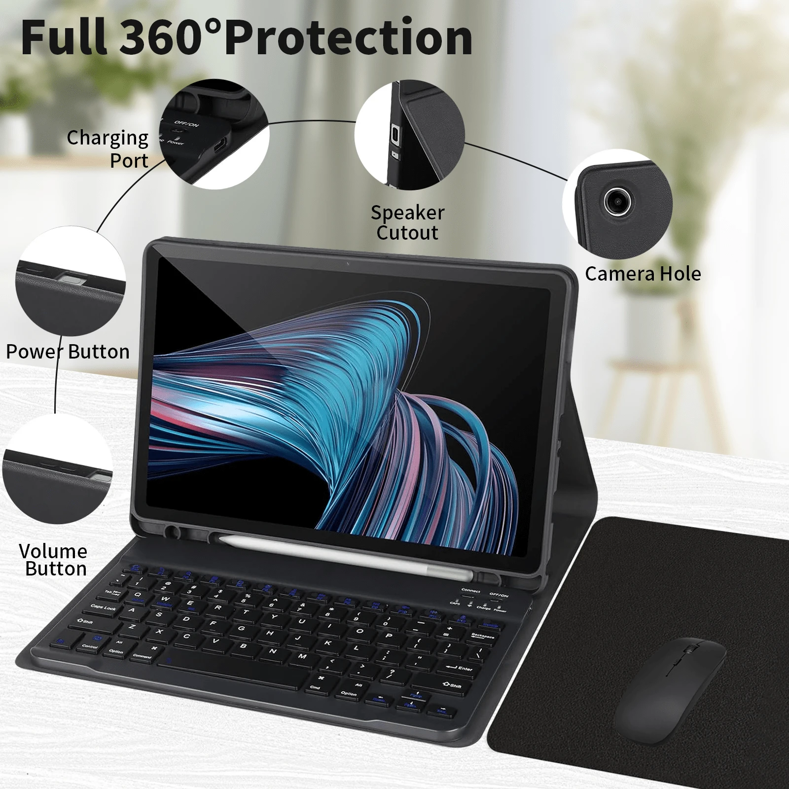 [4 en 1] Funda de teclado con ratón y alfombrilla de ratón, compatible ...