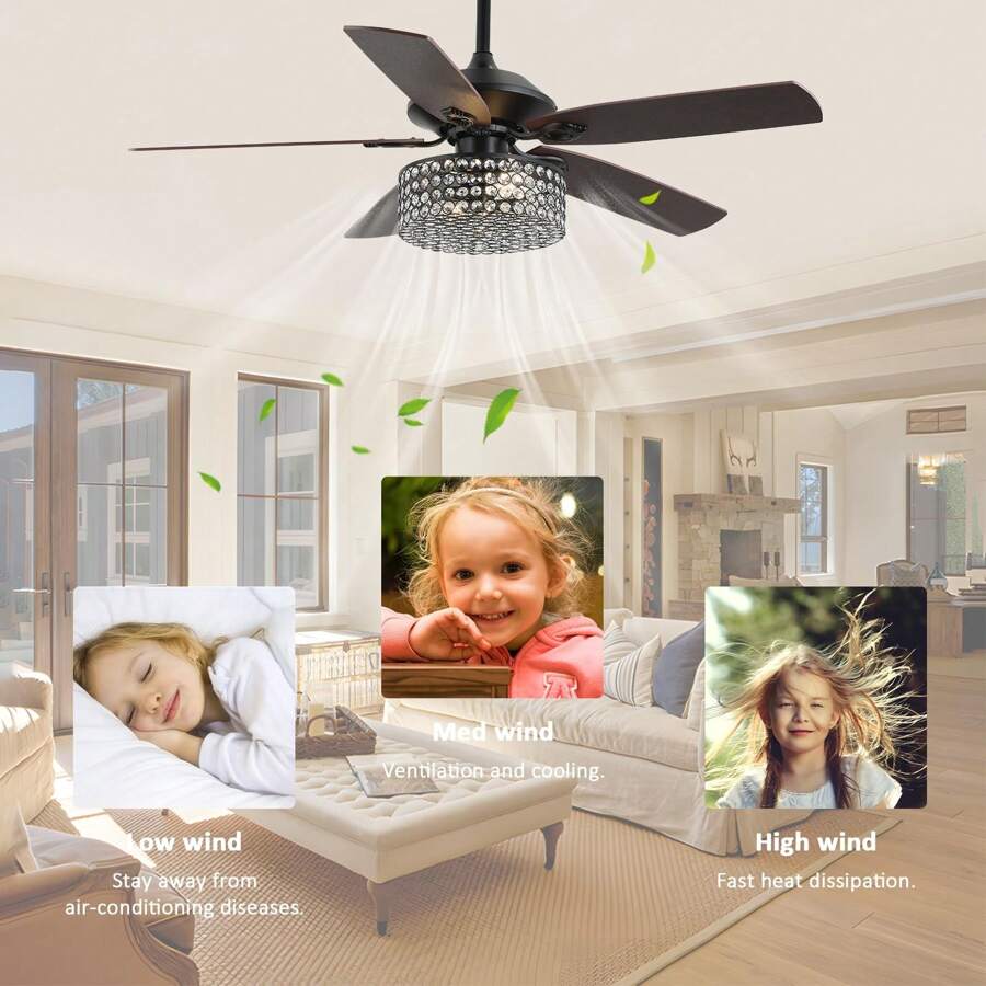 52 Inch Chandelier Ceiling Fans With Lights And Remote Control, Matte ...