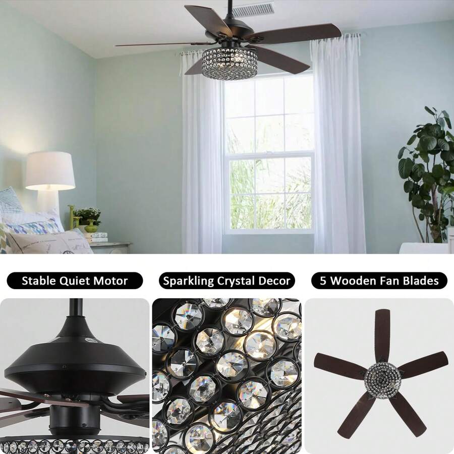 52 Inch Chandelier Ceiling Fans With Lights And Remote Control, Matte ...