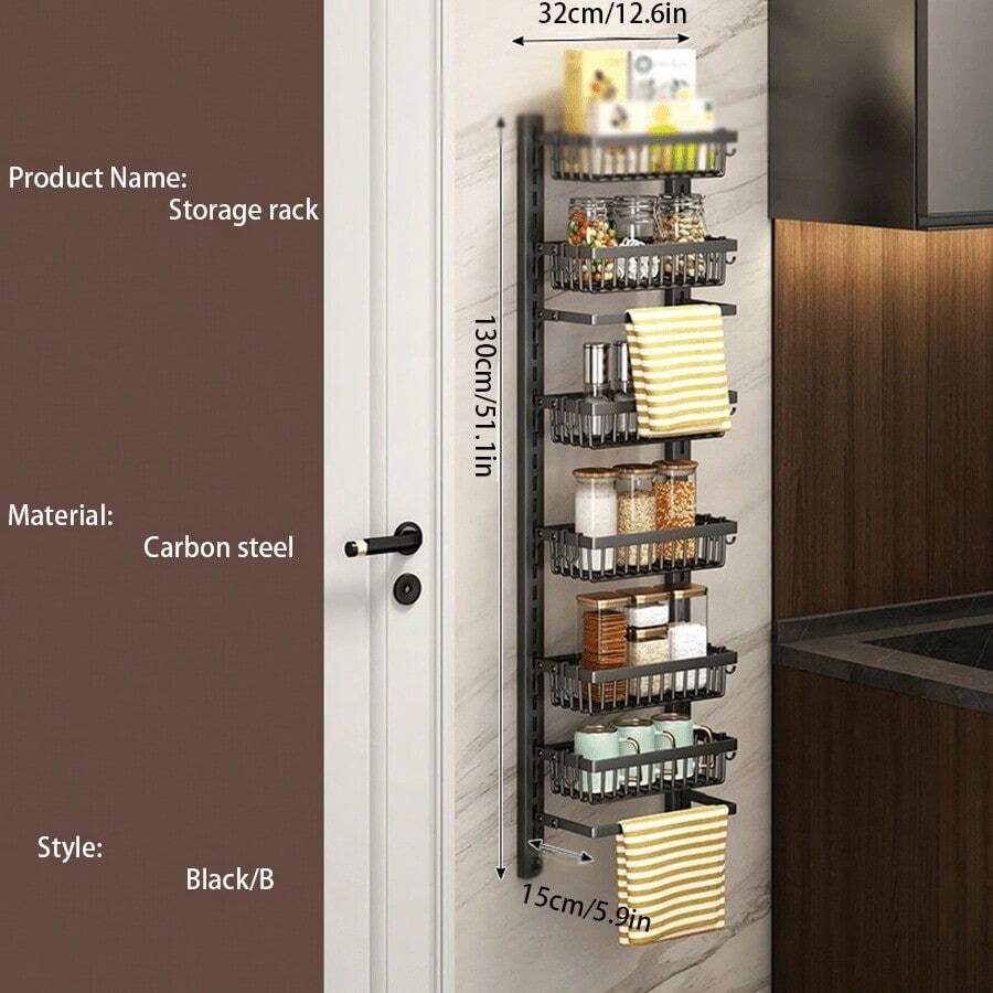 No Drill Door Mount Multi-Layer Adjustable Storage Shelf, Kitchen ...