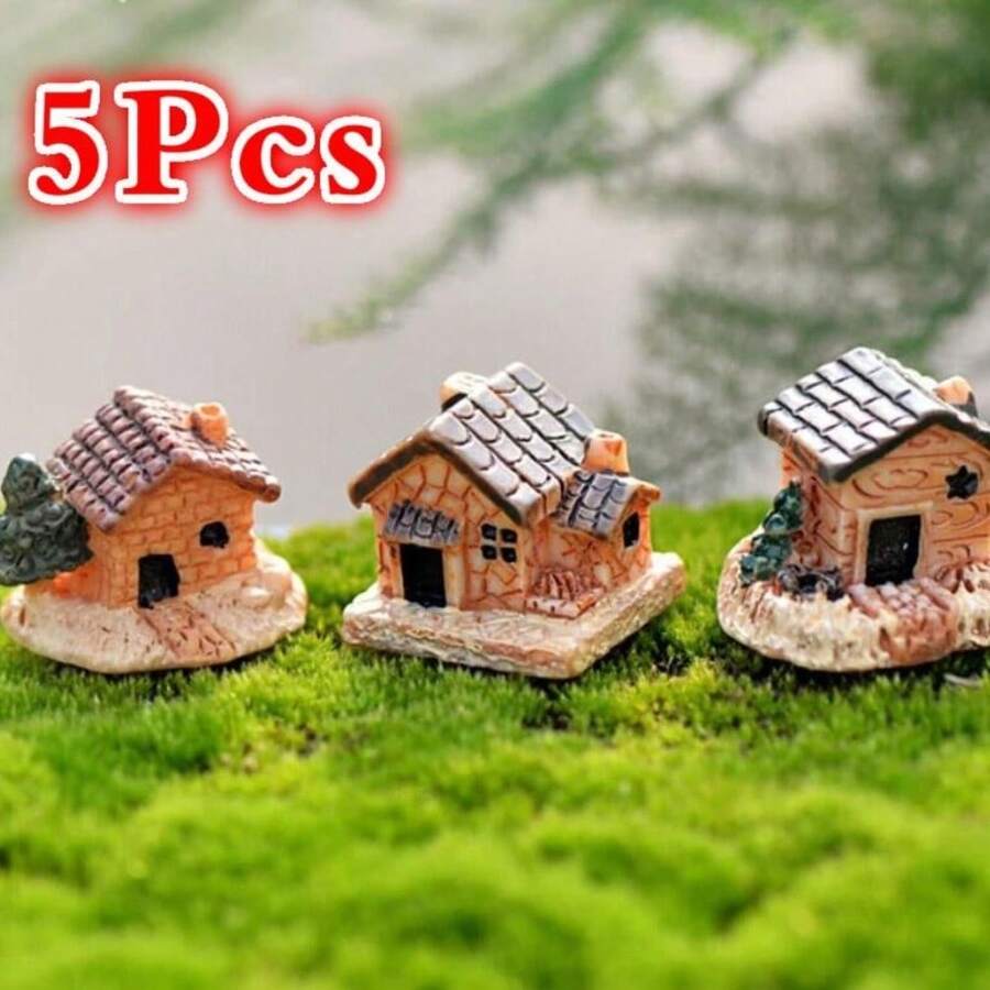 5Pcs Mini Stone House Resin Decorations For Home And Garden DIY For ...