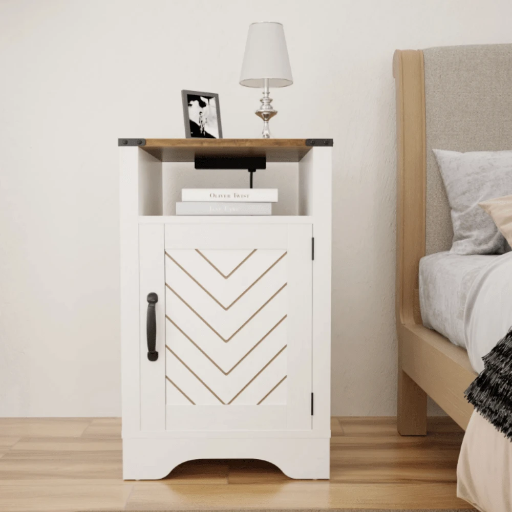 Farmhouse Nightstand Side Table, Wooden Rustic End Table, Tall Bedside ...