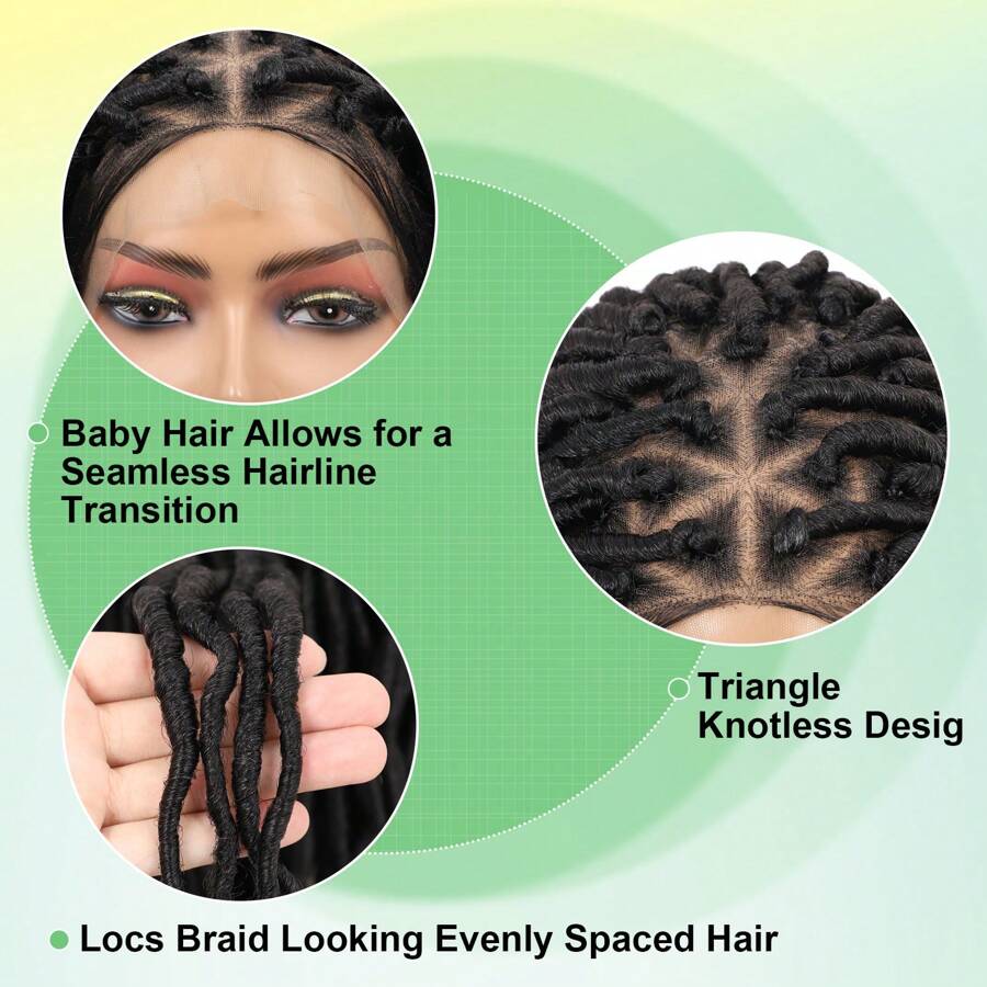 Full Double Lace Front Triangle Knotless Locs Braided Wigs For Women 14 ...