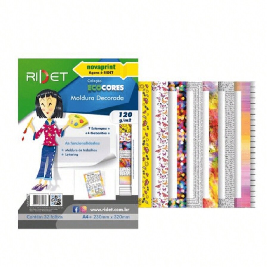 Papel Bloco Ecocores Moldura Decorada com 7 estampas A4 110G 32 folhas NOVAPRINT/RIDET | SHEIN ...