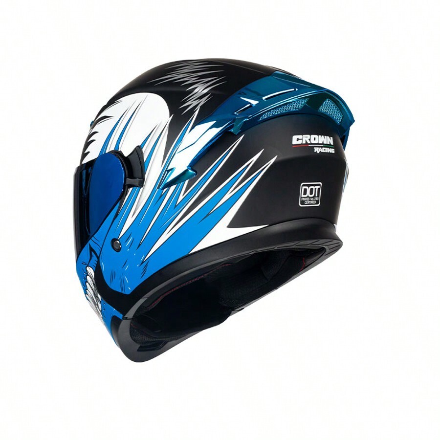 Crown Racing Motorcycle Dual Visor Flip Up Modular Open Face Helmet DOT ...