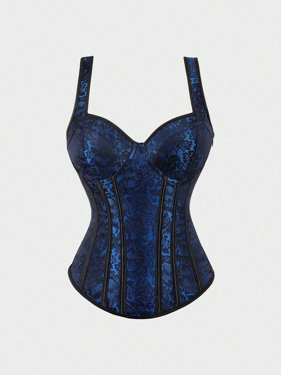 Women's Floral Jacquard Lace Up Corset Tops For Women Gothic Jacquard Shoulder Straps Corset ...