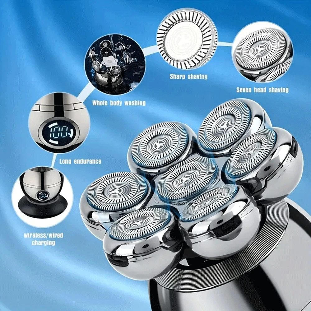 Kit de Cuidados para Cabeça Calva 5 em 1 - Barbeador Elétrico com ...