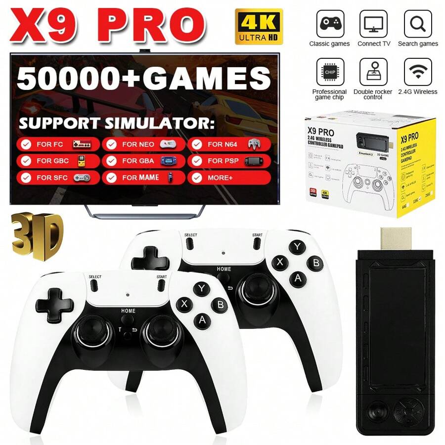 X9 PRO Retro Game Stick, Built-In 37800+ Games(64G), 4K HDMI HD Plug And Play Video Game Console ...