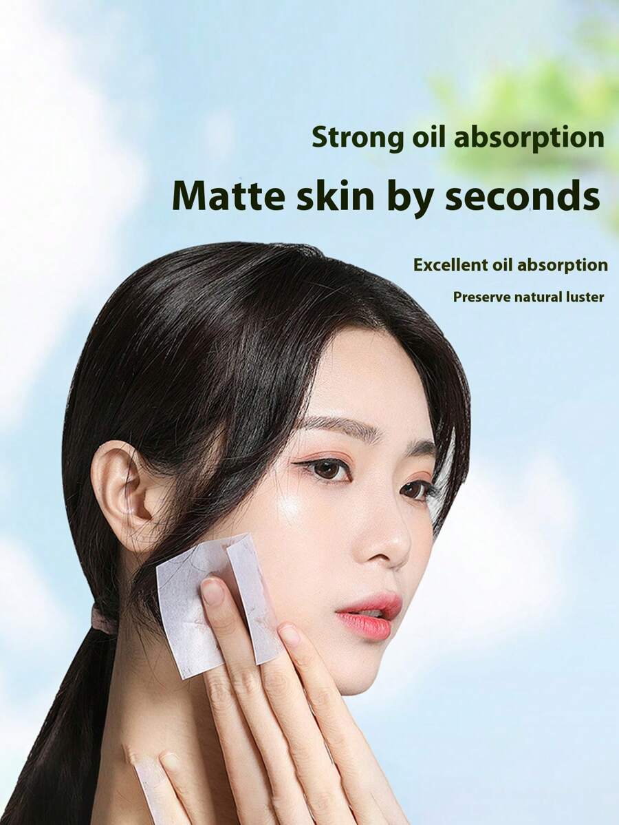 100pcs/Pack Face Oil Blotting Paper With Powder Puff & Mirror, 3-In-1 ...