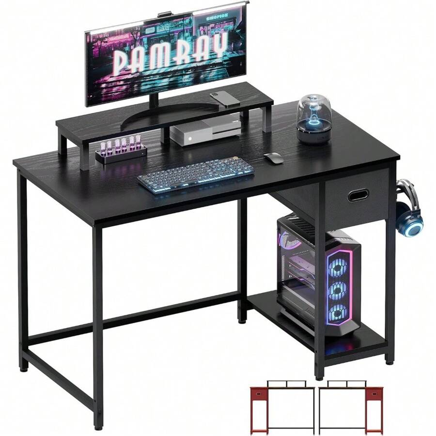 39 Inch Computer Desk With Monitor Stand Small Home Office Desks With ...