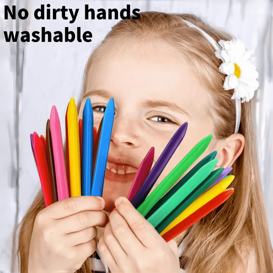 6/12/24pcs Children Non-Dirty Colored Wax Crayons With Triangular Grip ...