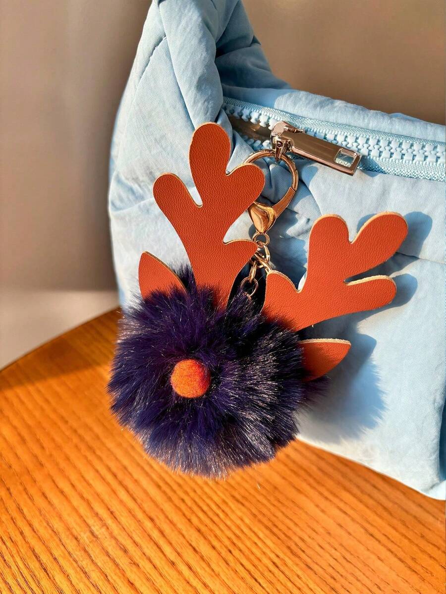PU Leather Christmas Deer & Plush Reindeer Keychains, DIY Bag ...