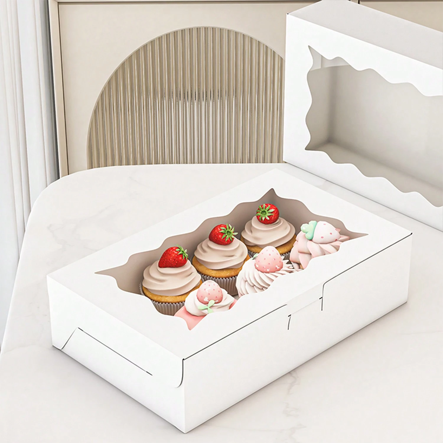 6pcs/12pcs Square Cake/Pastry Gift Boxes With Clear Windows, White And ...