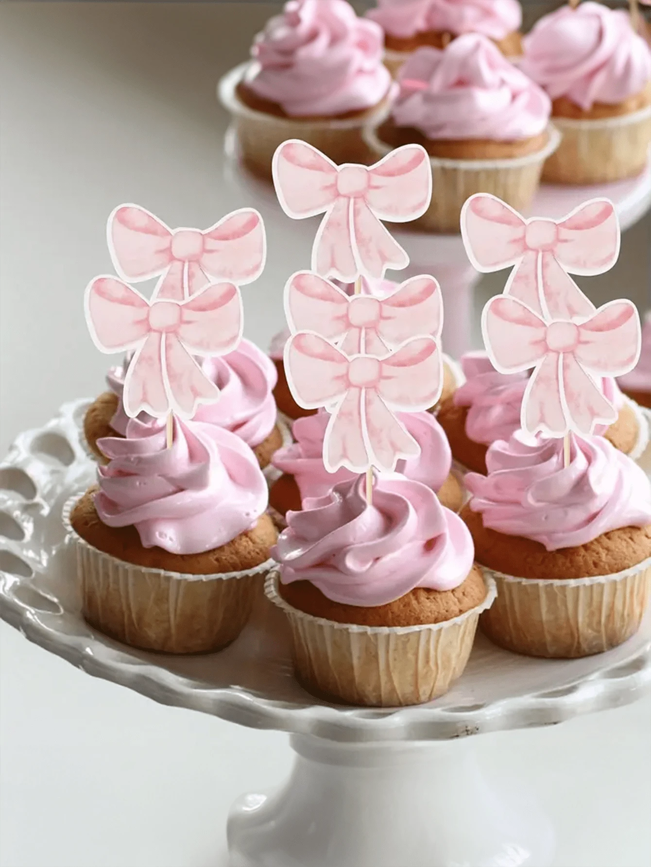 12pcs Pink Bow Cake Birthday Party Dessert Cake Topper For Boys And ...