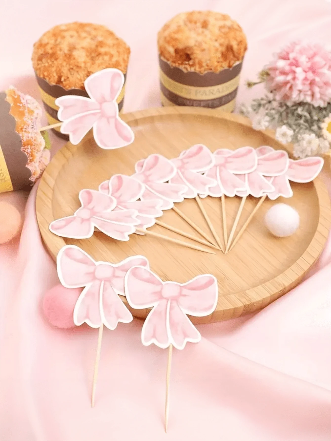 12pcs Pink Bow Cake Birthday Party Dessert Cake Topper For Boys And ...