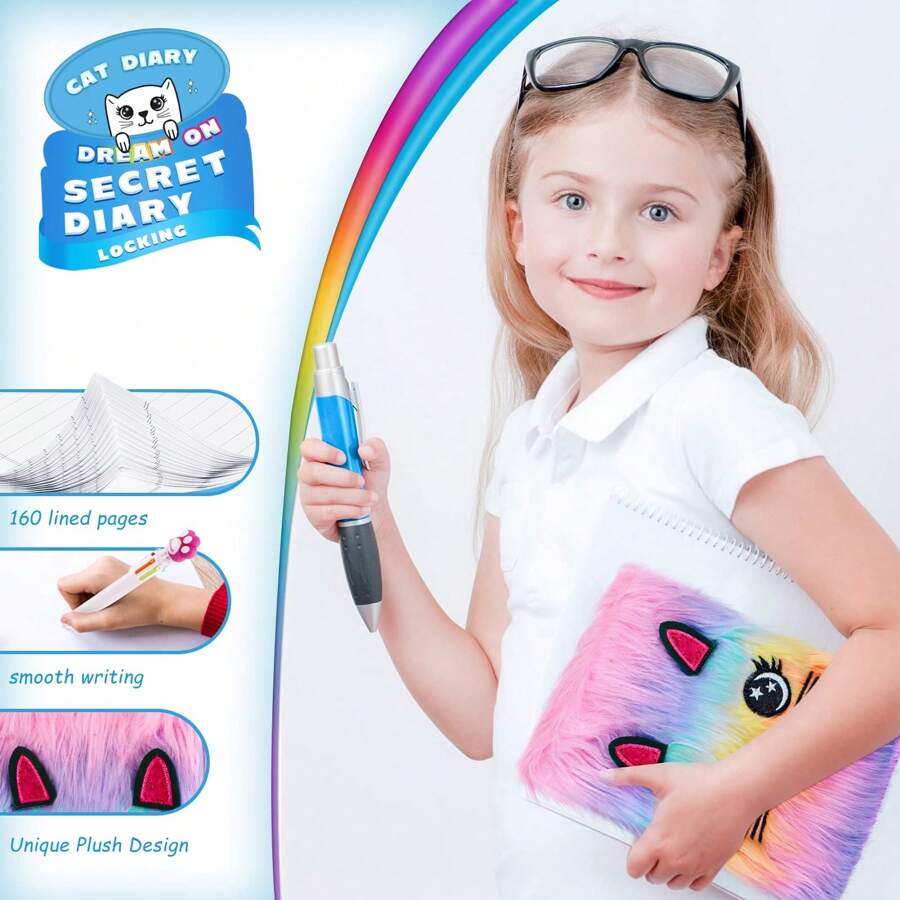Cat Diary With Lock And Keys For Girls,Plush Secret Journal For Kids ...
