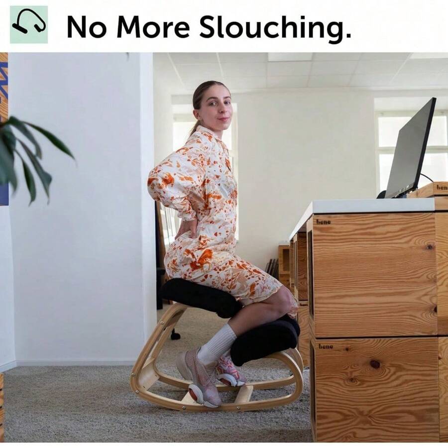 Ergonomic Kneeling Office Chair - Rocking Home & Work Wooden Computer ...