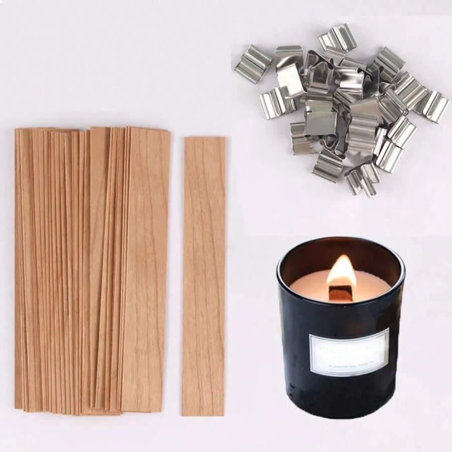 20pcs-(10 Wood Chips + 10 Clips)Wood Candle Wicks-Wooden Wick Long ...