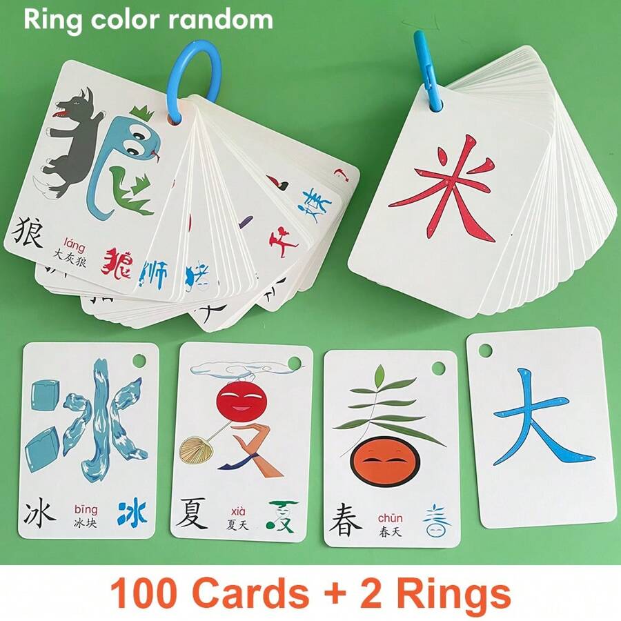 100 Cards Chinese Characters Sight Words Pictographic Literacy Pinyin ...