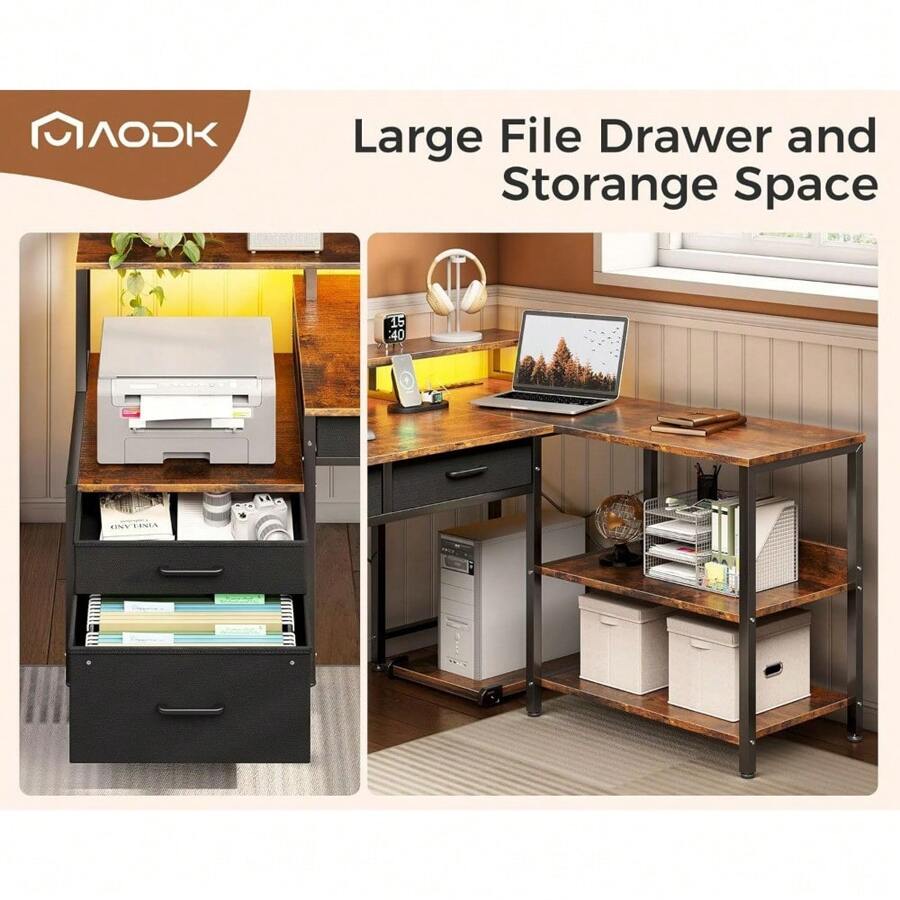 QWEASDZ L Shaped Desk With 5 File Drawers, Reversible L Shaped Computer ...