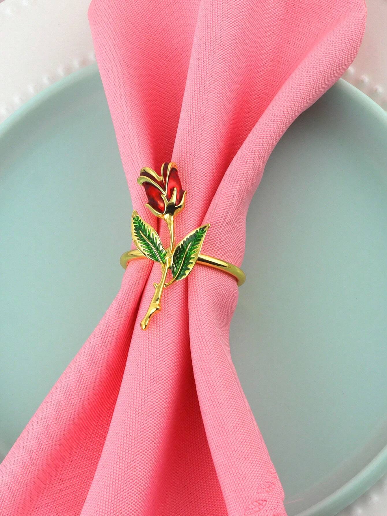 2/4/6pcs Valentine Rose Napkin Rings, Wedding Party Dining Table Decor ...