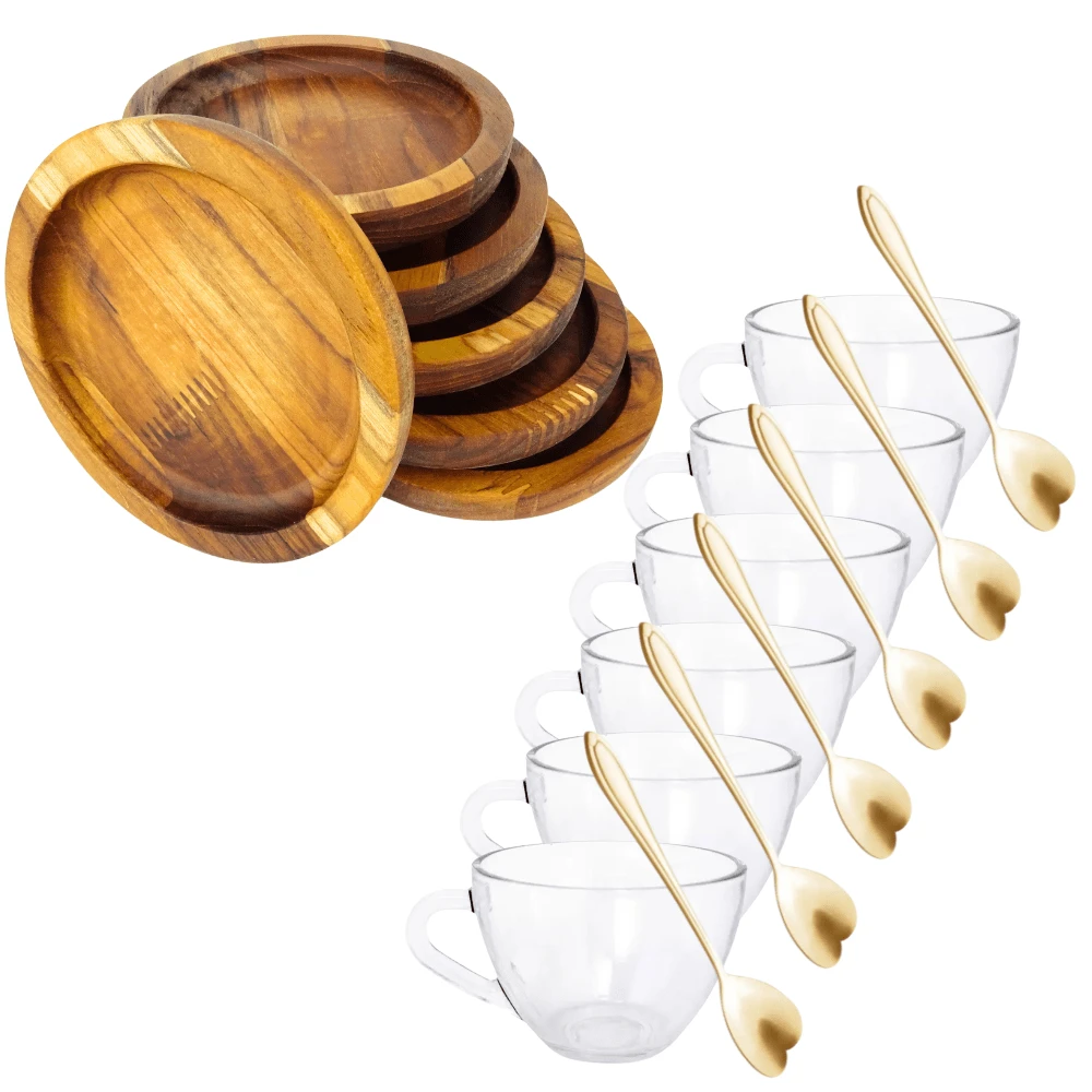 Wooden Cup, Saucer And Spoon Set Table Setting Breakfast | SHEIN USA
