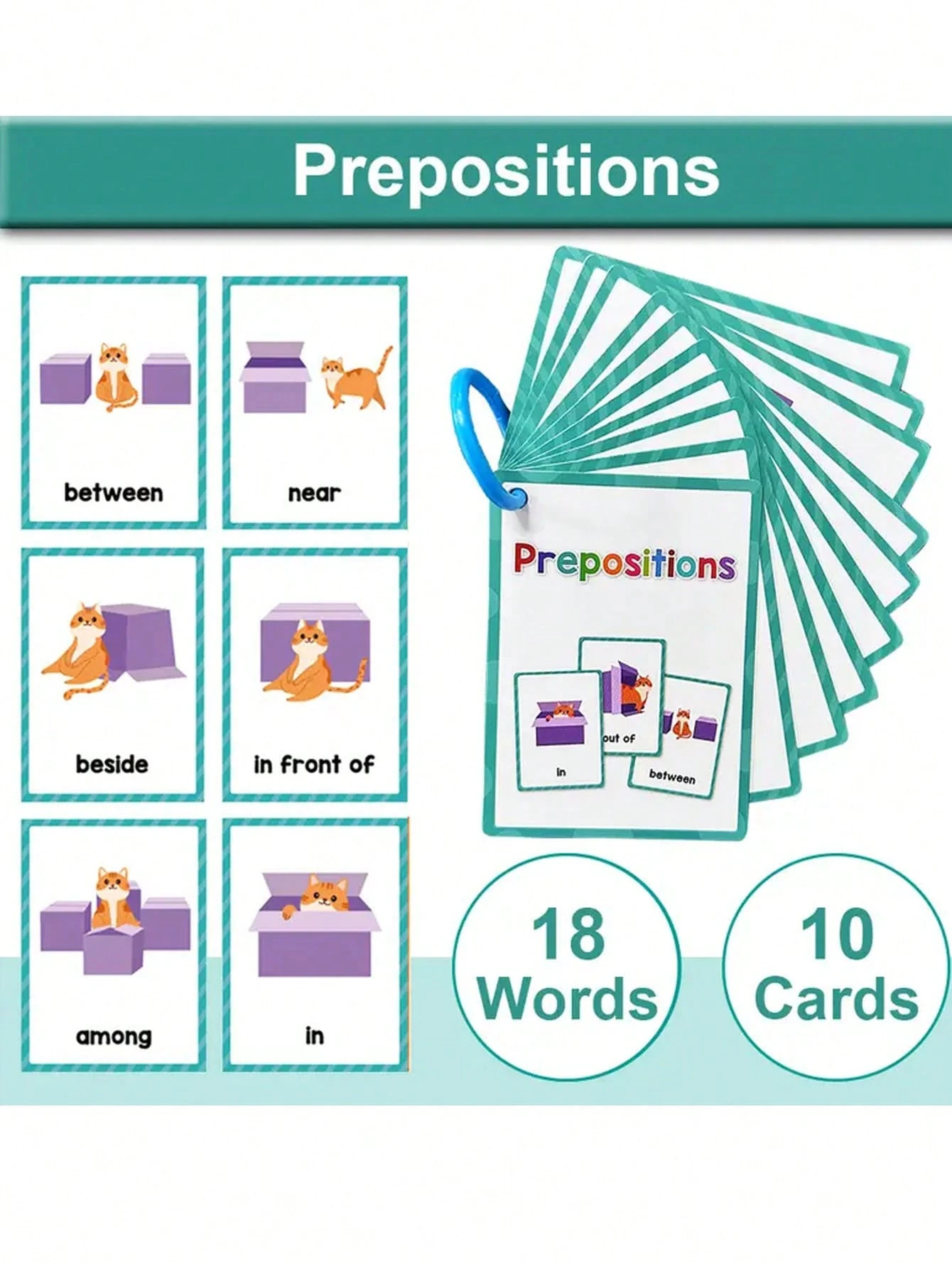 18 piezas de Tarjetas didácticas con vocabulario de preposiciones ...