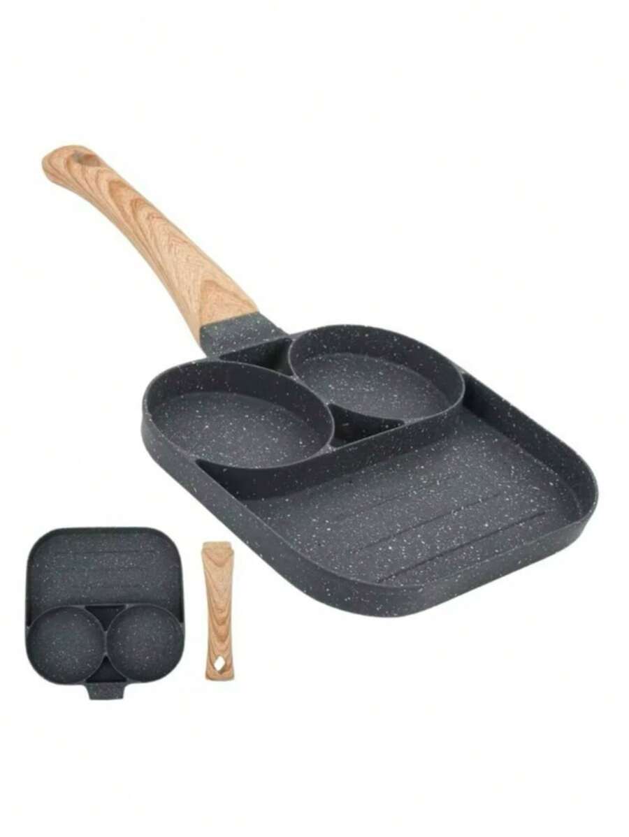 Non-Stick Frying Pan 3 Holes Dividers Fry Egg Snack Burger Multipurpose ...