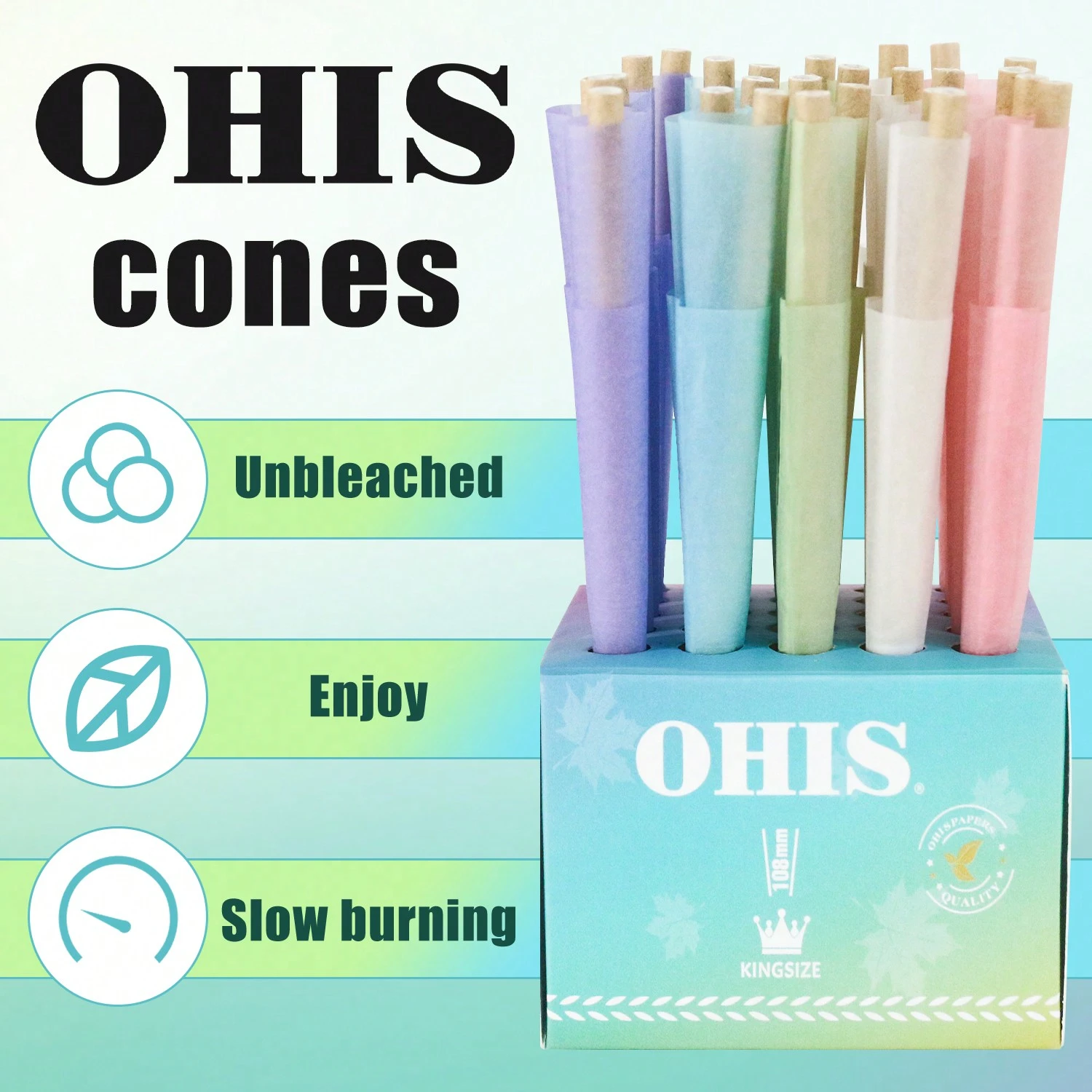 OHIS Una scatola di 50 coni colorati pre-arrotolati, carta da sigaretta ...